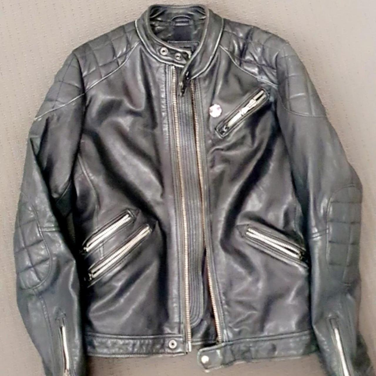 h.e by mango genuine leather jacket - Depop
