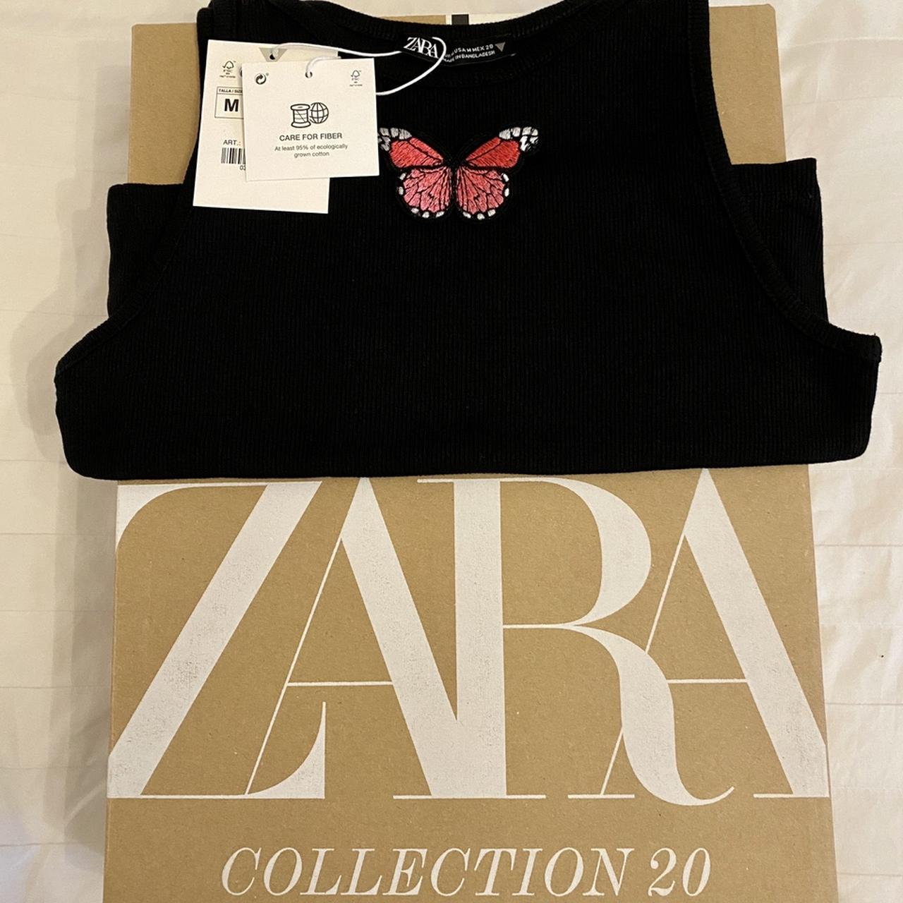 ZARA black customised crop top with pink butterfly... - Depop