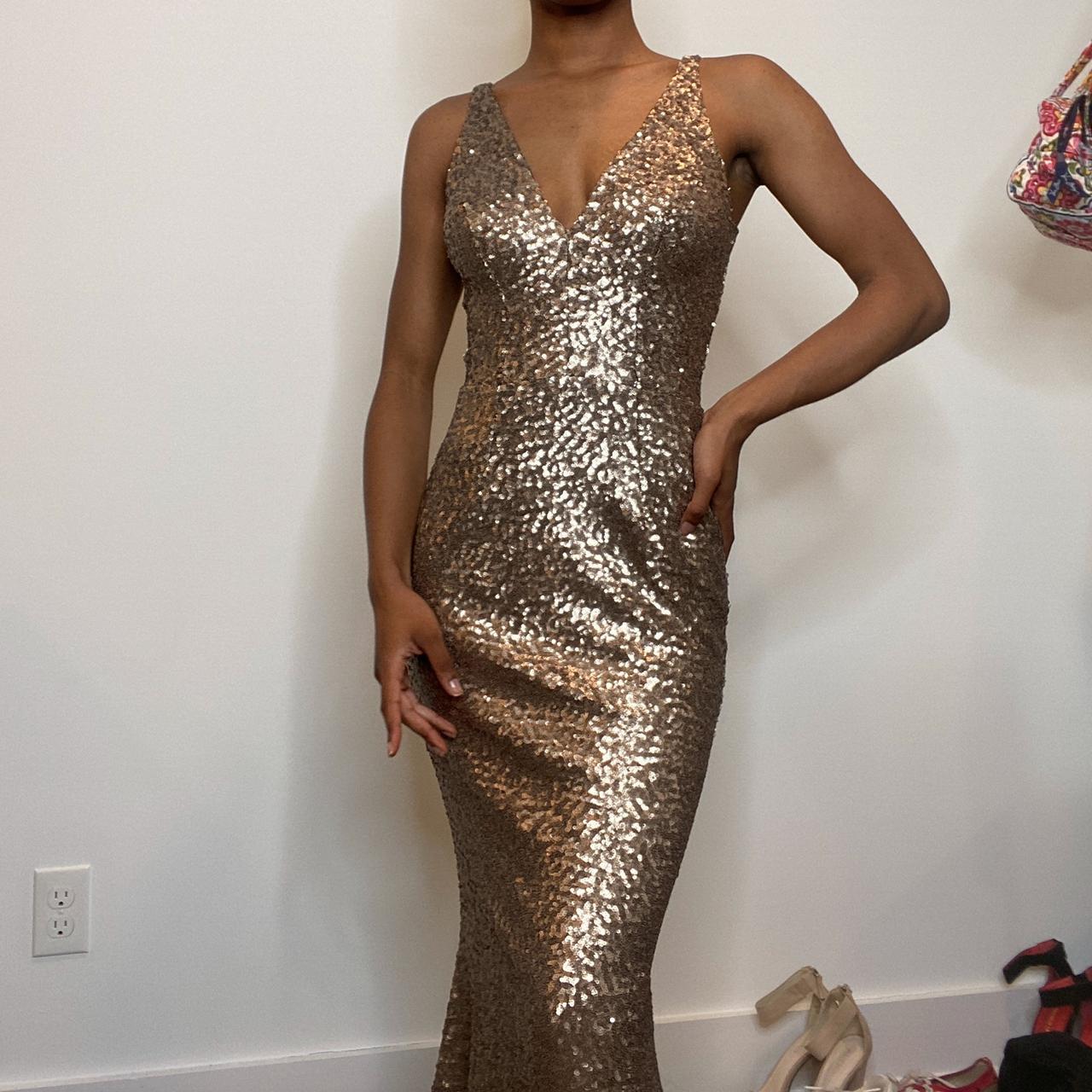 Gold Sequin Fitted Gown This Timeless Piece Is - Depop