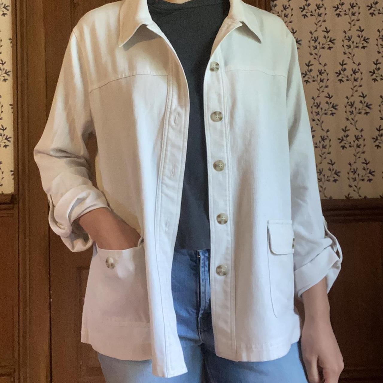 Linen blend chore jacket Off white color - super... - Depop