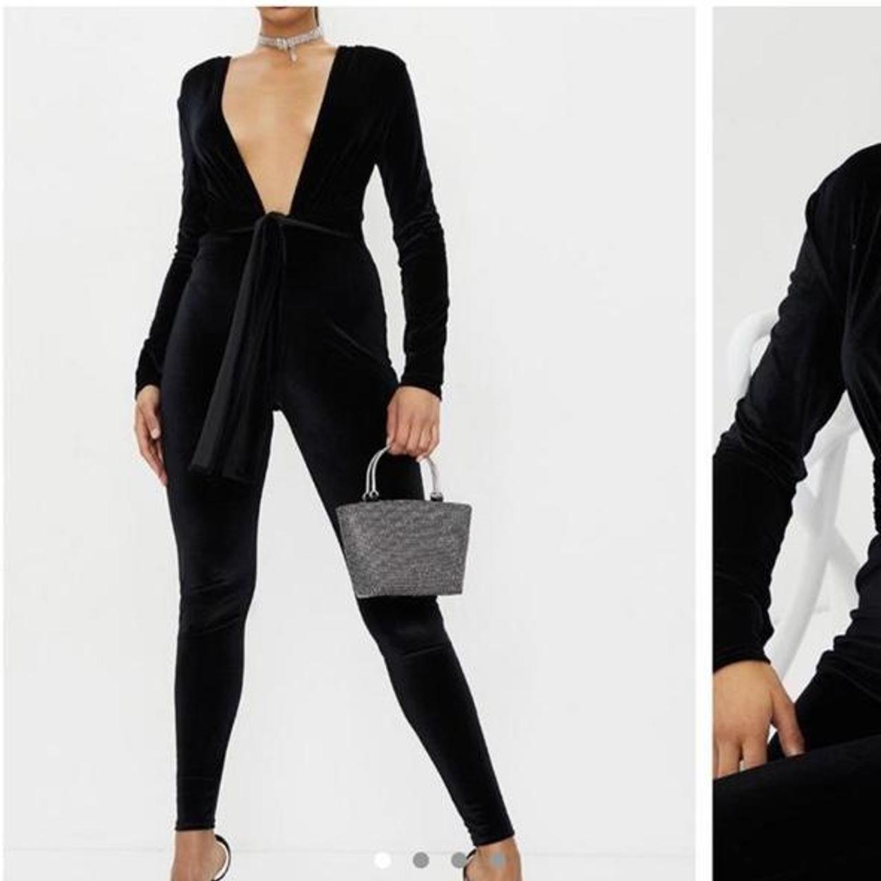 BRAND NEW SIZE 6 Velvet figure hugging jumpsuit... - Depop