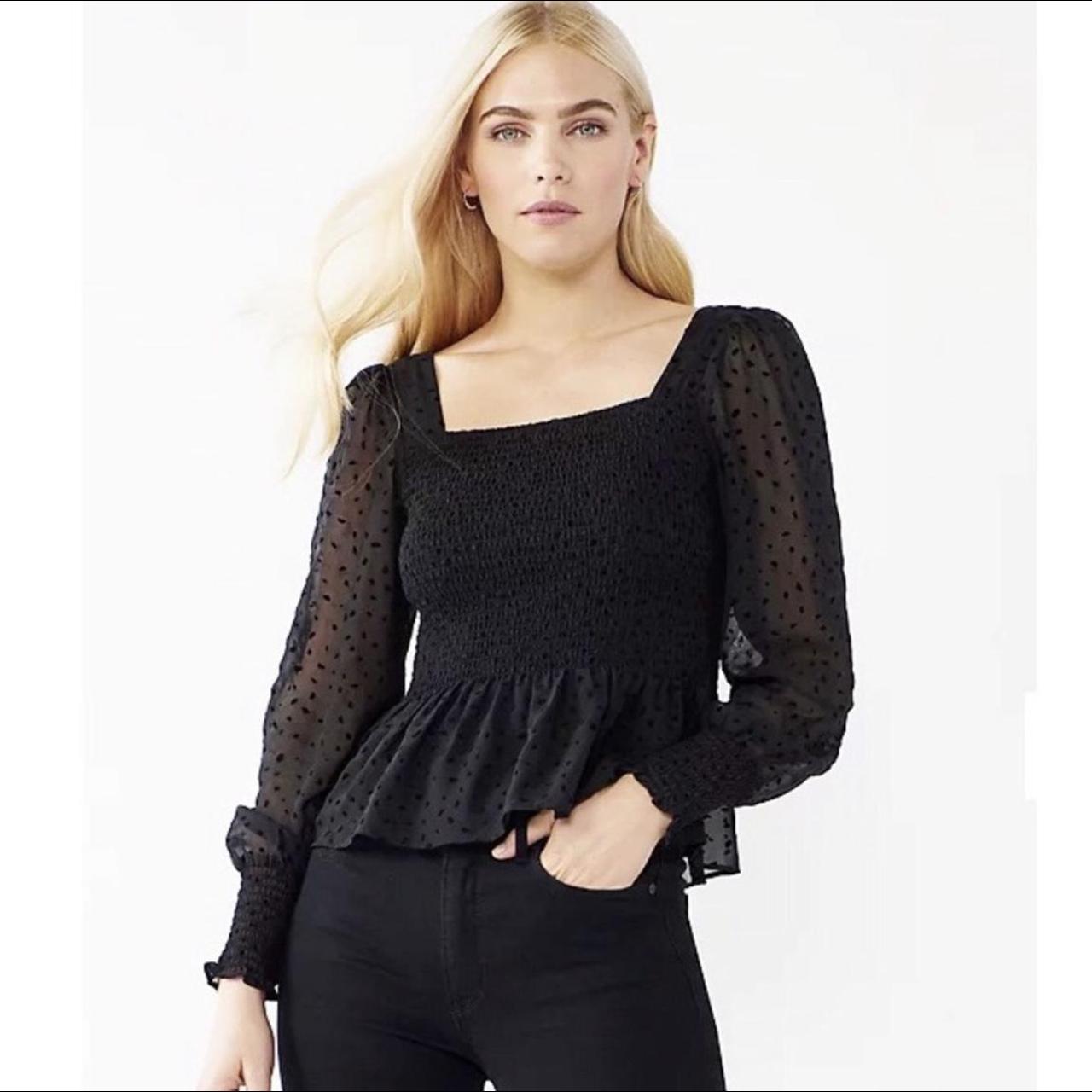 Nine West Smocked Square Neck Blouse Classy black... - Depop