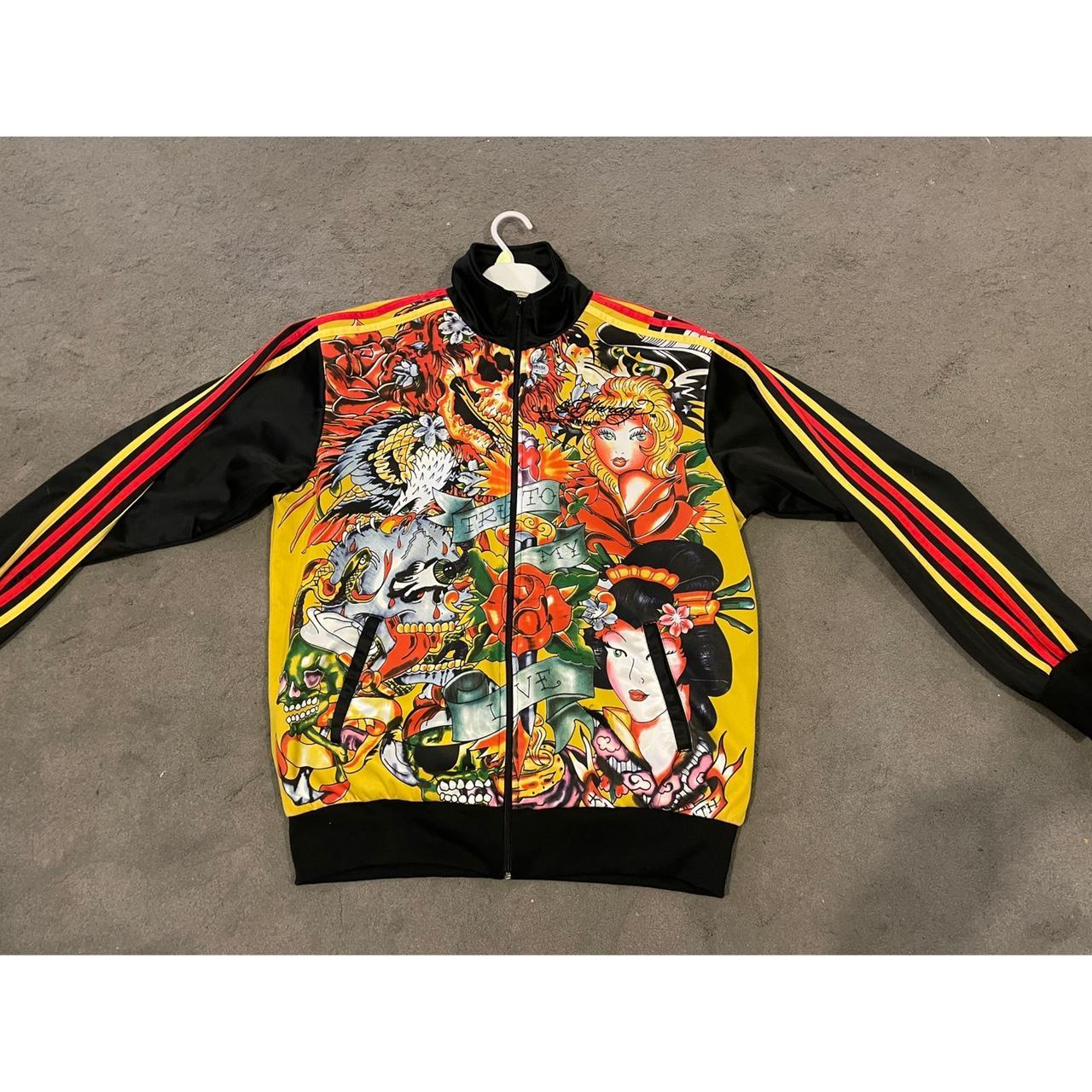 Ed Hardy Men's Black and Red Jacket | Depop