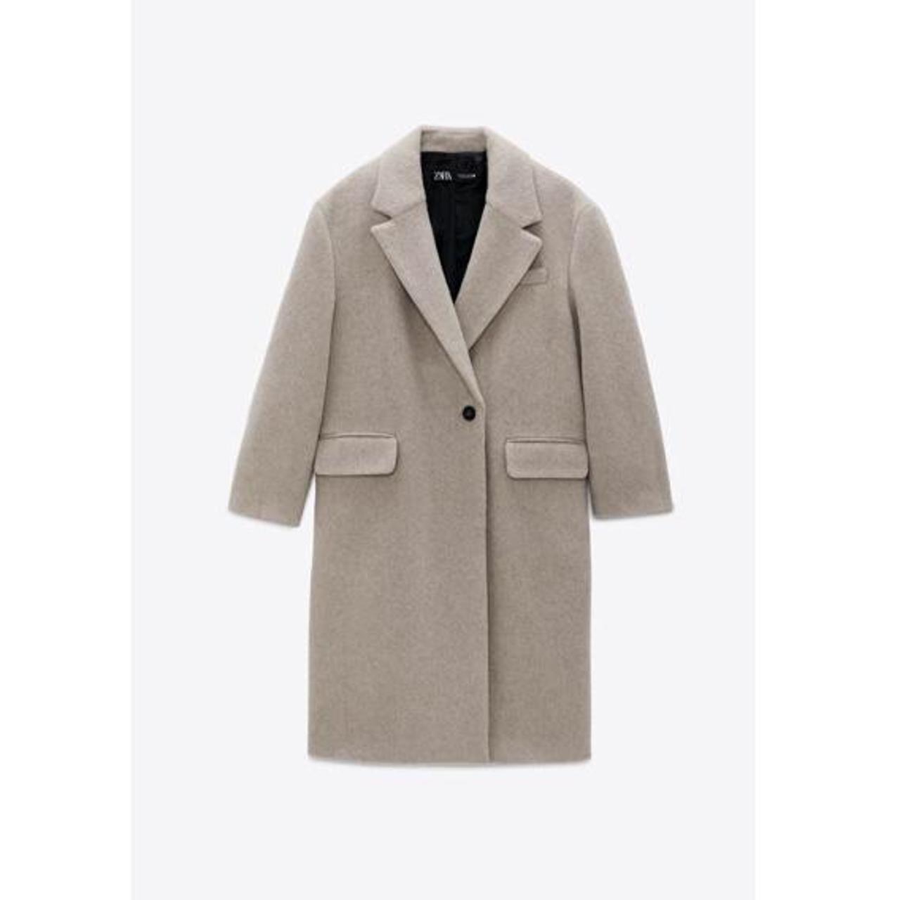 zara oversized manteco wool coat in oatmeal/ecru... - Depop