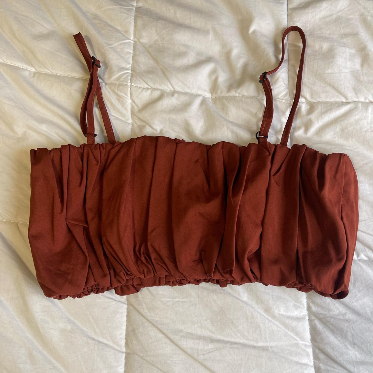 SHEIN brown ruched crop top with adjustable straps... - Depop