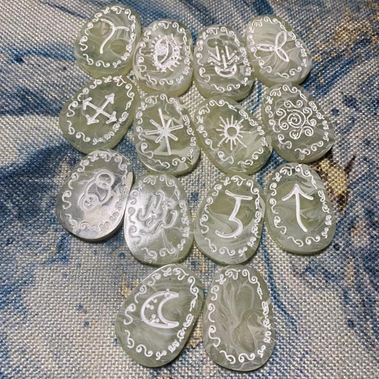 Set of glow in the dark resin runes. This set has 14... - Depop