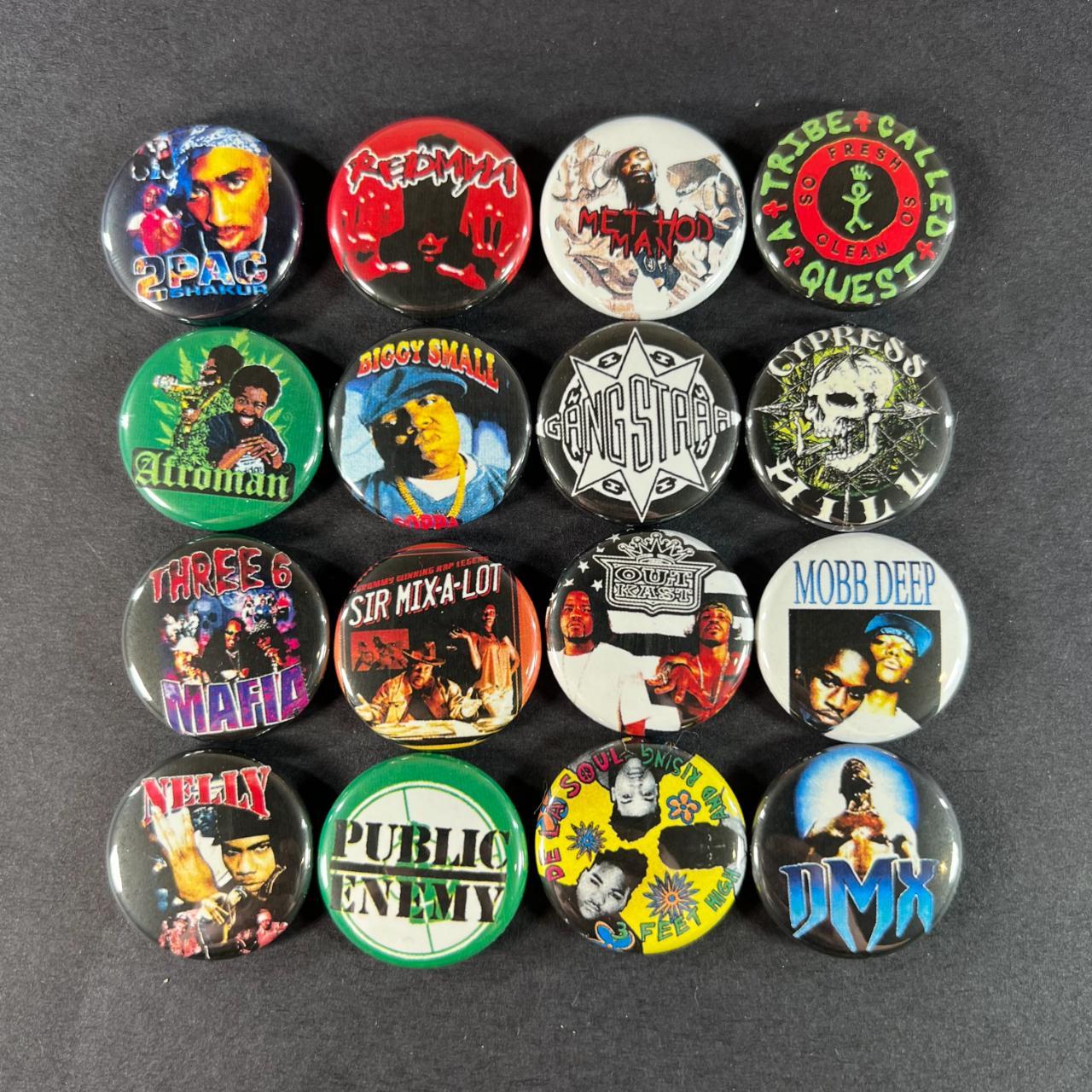 90's Hip Hop 1" Button Pin Set (16 Pins Total)... - Depop