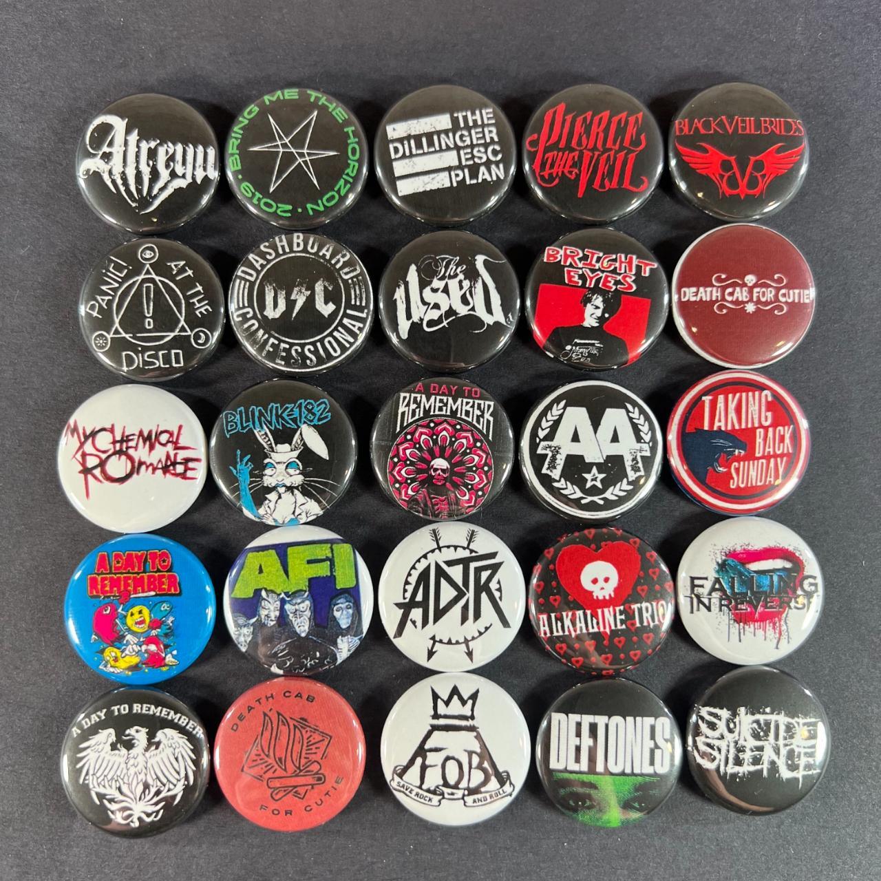 Emo Bands 1" Button Pin Set (25 Pins Included)... - Depop