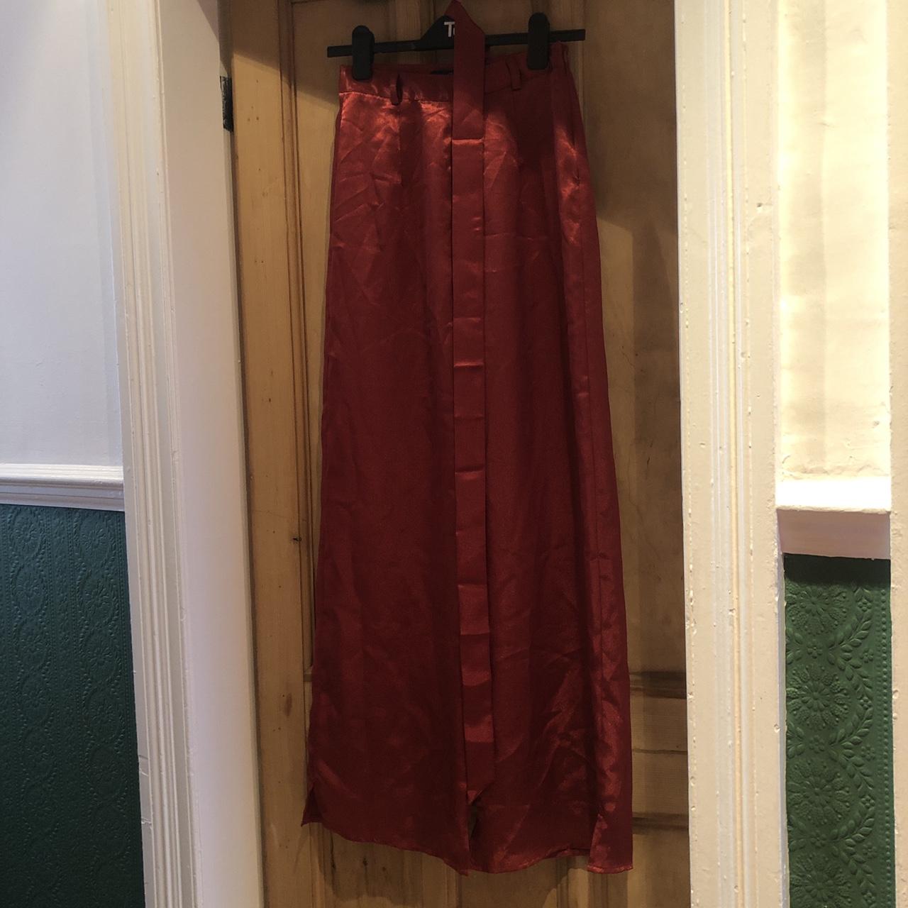 Misguided wide leg red satin trousers. Size 8. - Depop