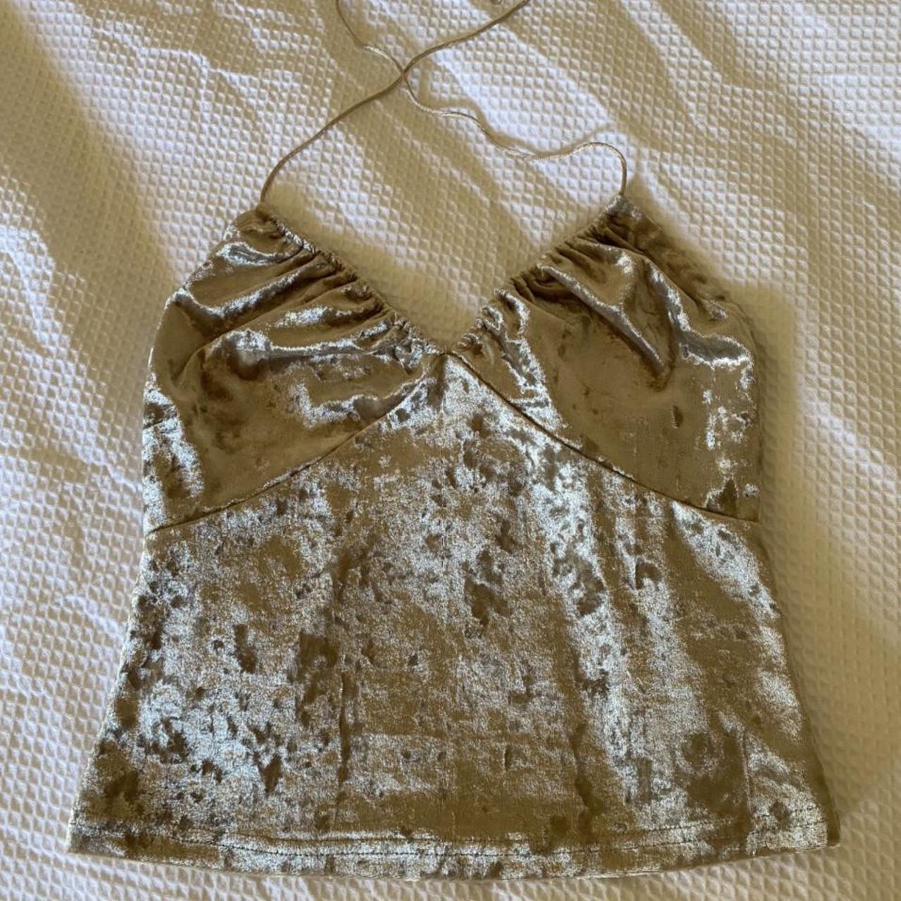Women's Cream and Gold Crop-top | Depop