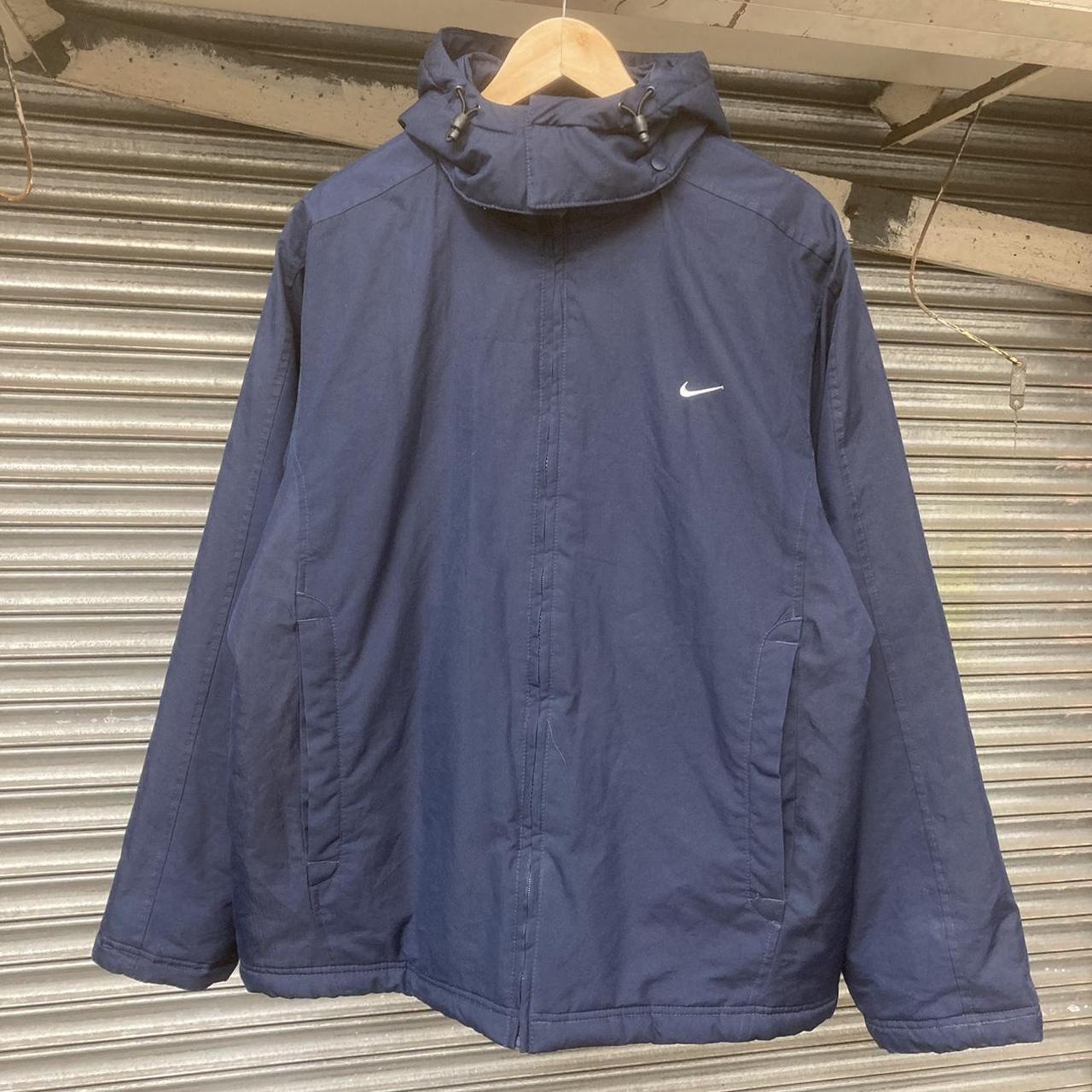Vintage Early 2000s Nike Navy Blue Hooded Jacket... - Depop