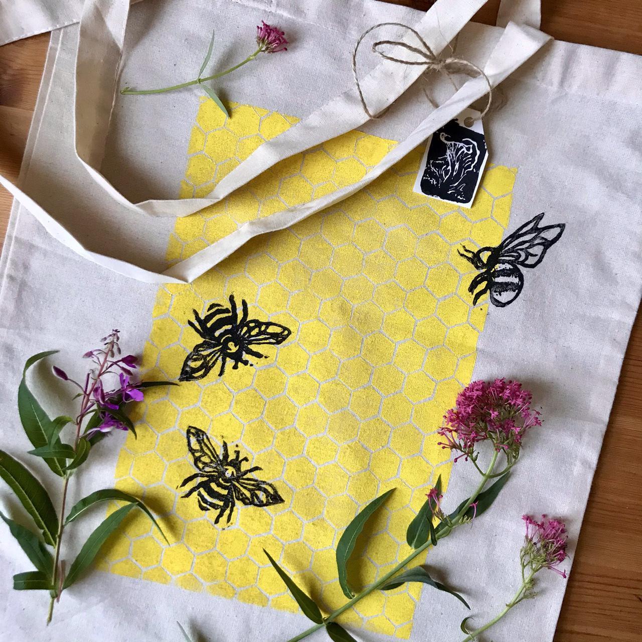 🐝 Handmade Bee Hive Tote Bag A4 Handprint Cotton Bag... - Depop