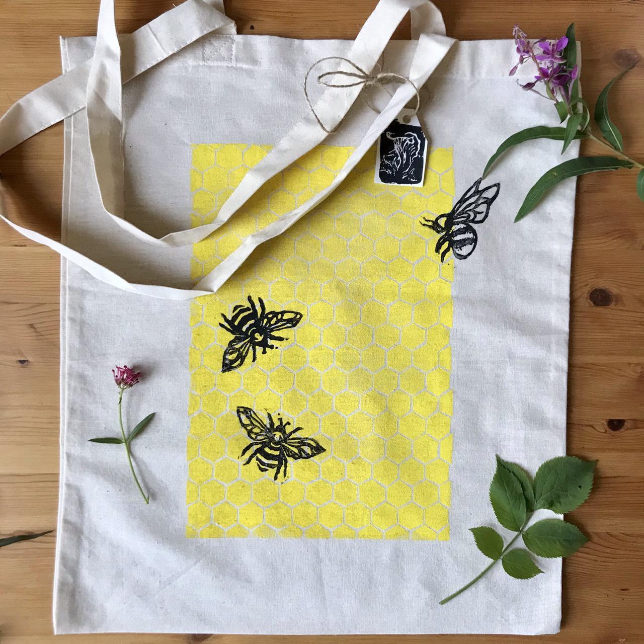 🐝 Handmade Bee Hive Tote Bag A4 Handprint Cotton Bag... - Depop