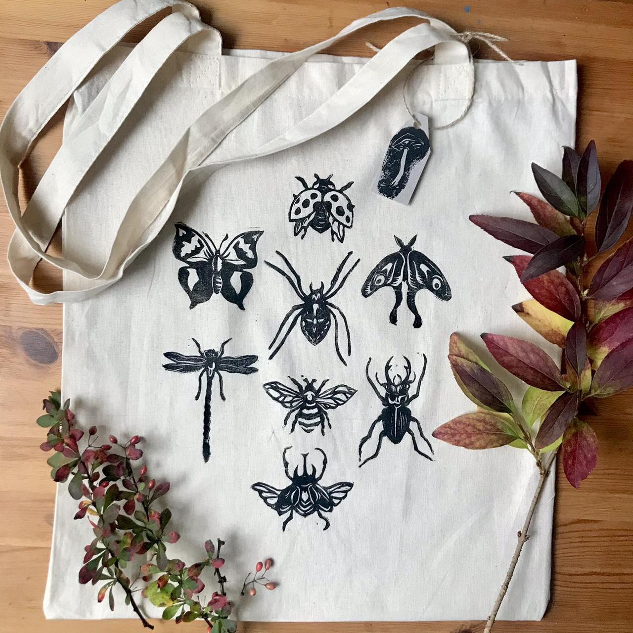 🕷Handmade Spider Bug Moth Tote Bag A4 Handprint... - Depop