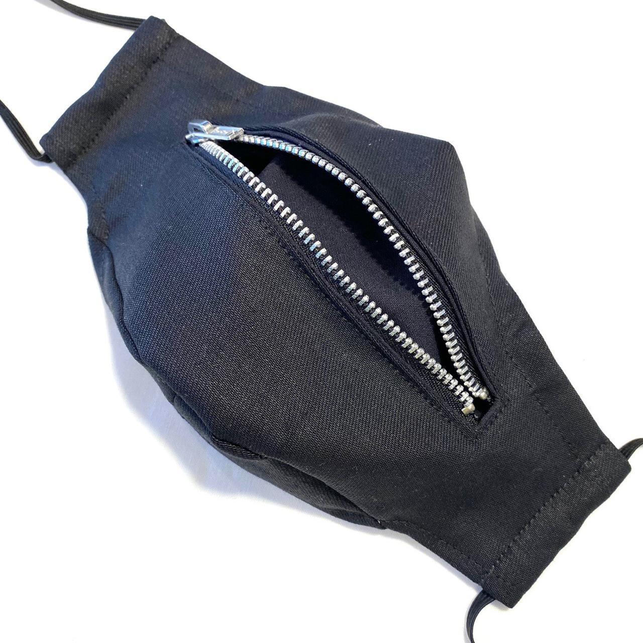 Unisex black face mask with zipper pocket handmade... - Depop
