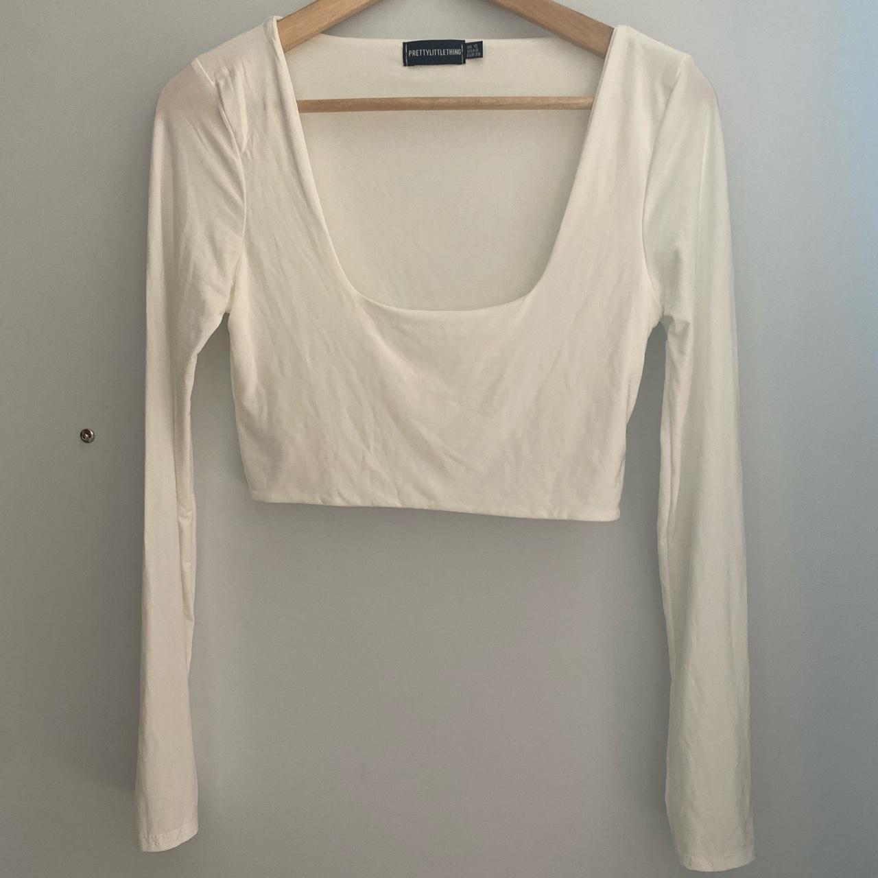 PRETTYLITTLETHING white long sleep crop top - Depop