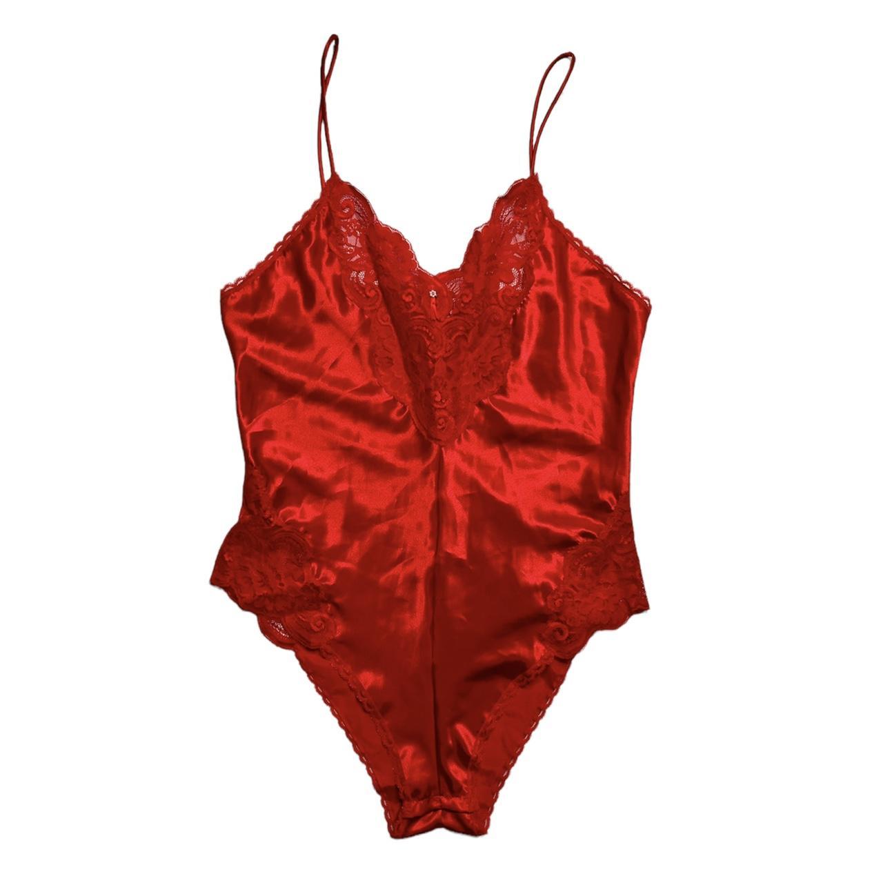 Vintage Red satin & lace bodysuit ️ • Size: Medium •... - Depop