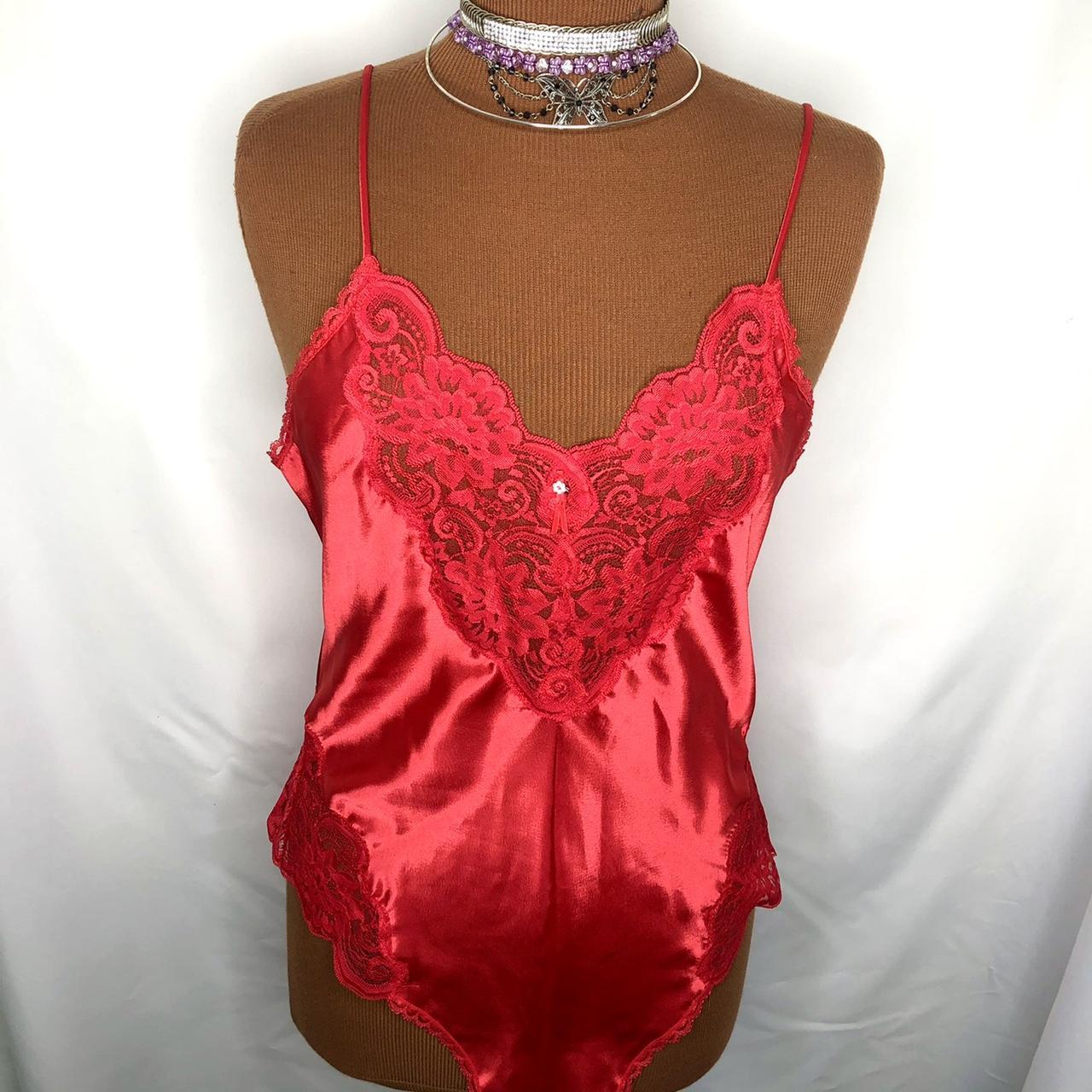 Vintage Red satin & lace bodysuit ️ • Size: Medium •... - Depop