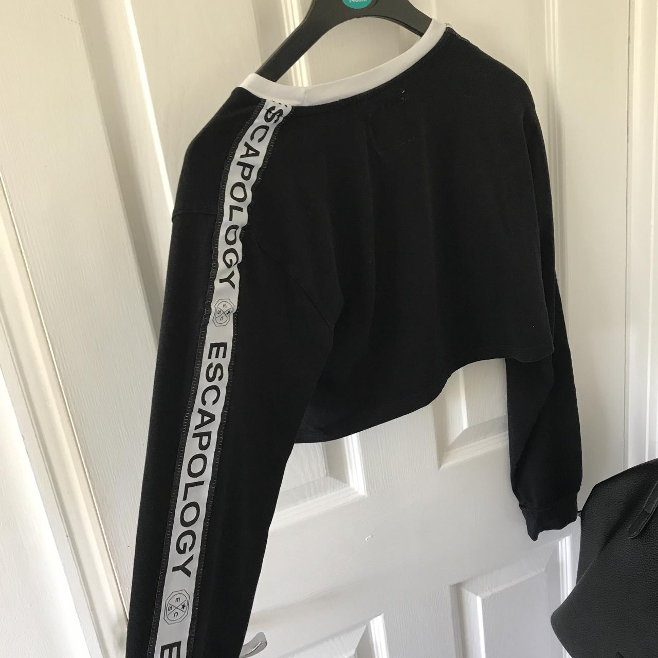 Escapology cropped black and white logo t shirt worn... - Depop