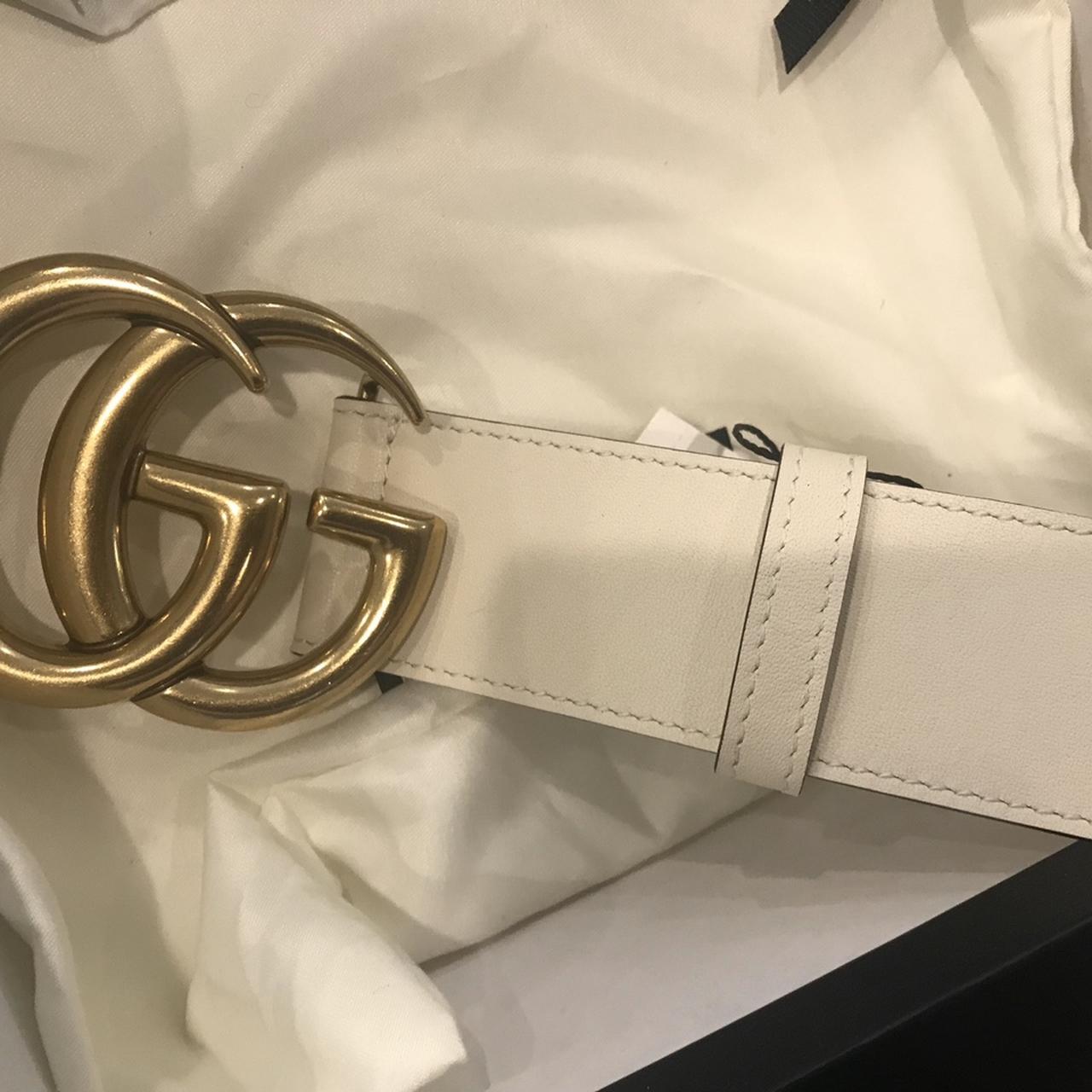 white leather beautiful belt . comes with box , dust... - Depop