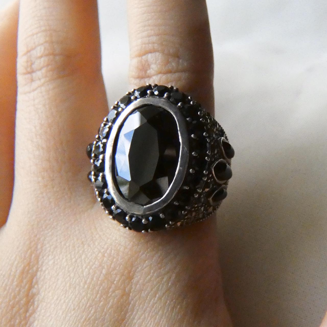 Thick Smoke Ring Incredible marcasite and black cz... - Depop
