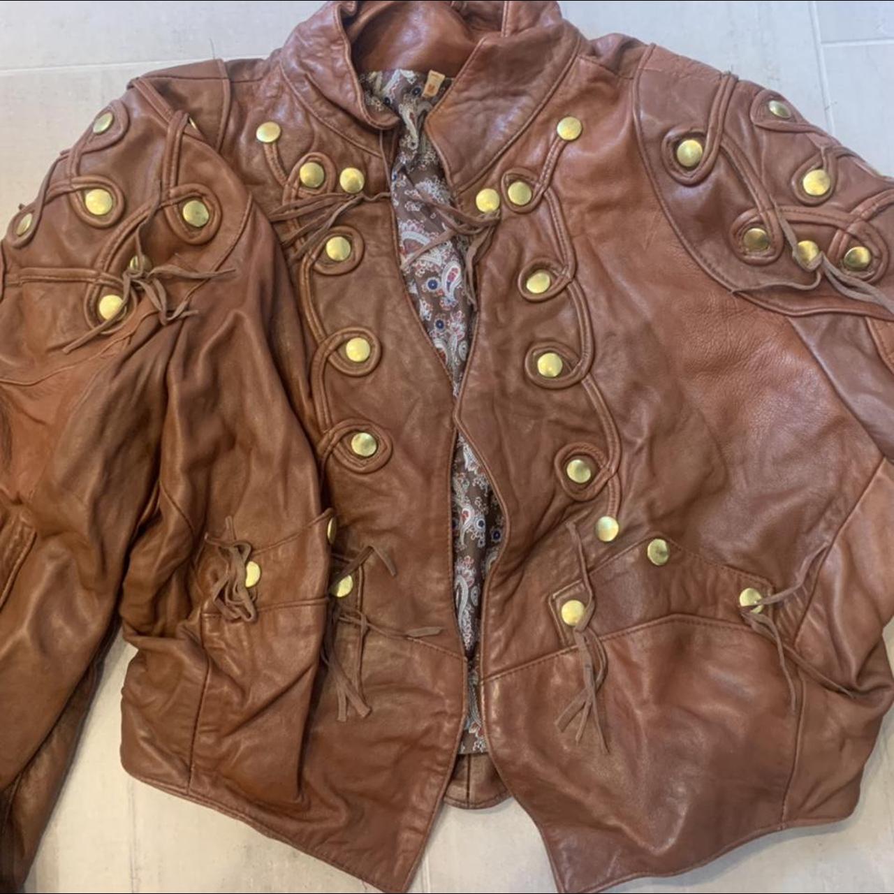 Super funky original 1980s leather jacket with... - Depop