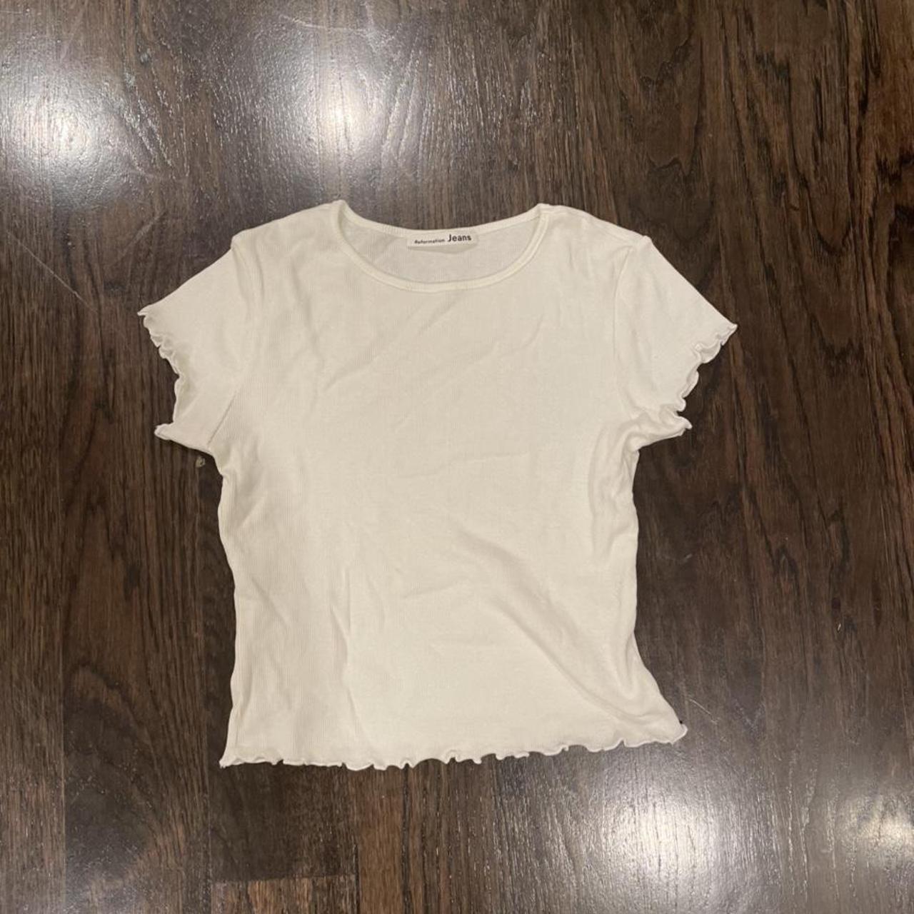 reformation white r shirt with ruffles size xs - Depop