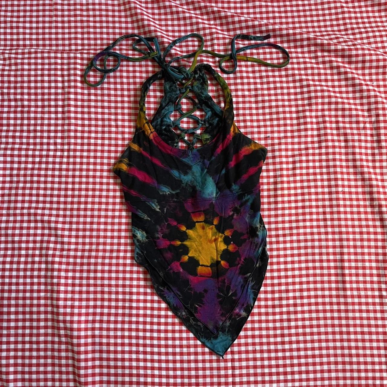 Tie Dye Rainbow Hippie Crop Top With Lace Up Back Depop