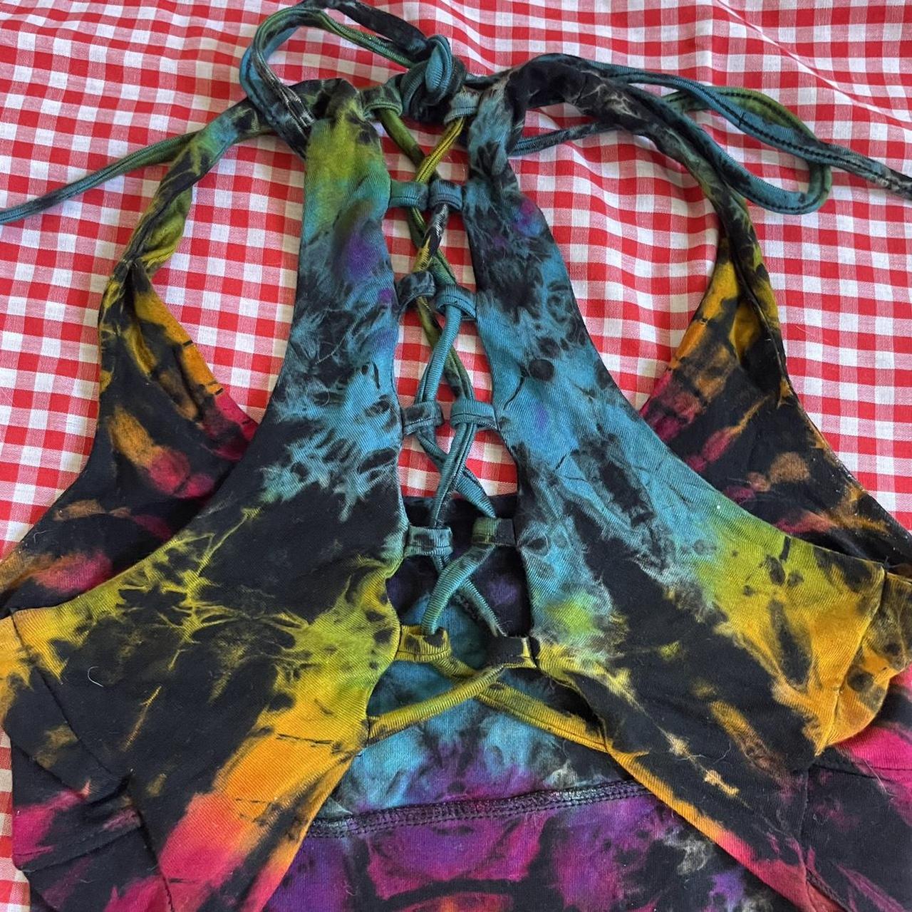 Tie Dye Rainbow Hippie Crop Top With Lace Up Back Depop