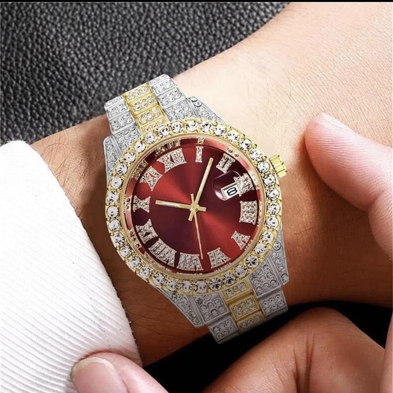 Hip-Hop Diamond Watch Crystal Rhinestone Quartz Gold... - Depop