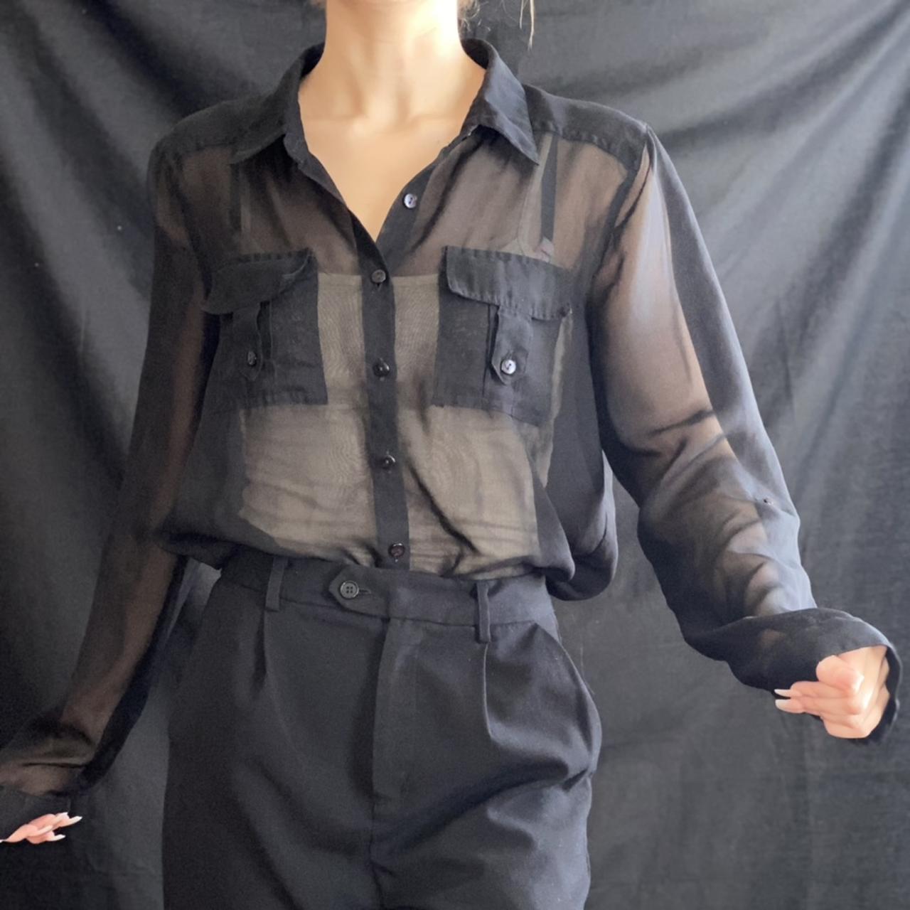 Black Sheer Button Down Blouse by Passport LIKE... - Depop