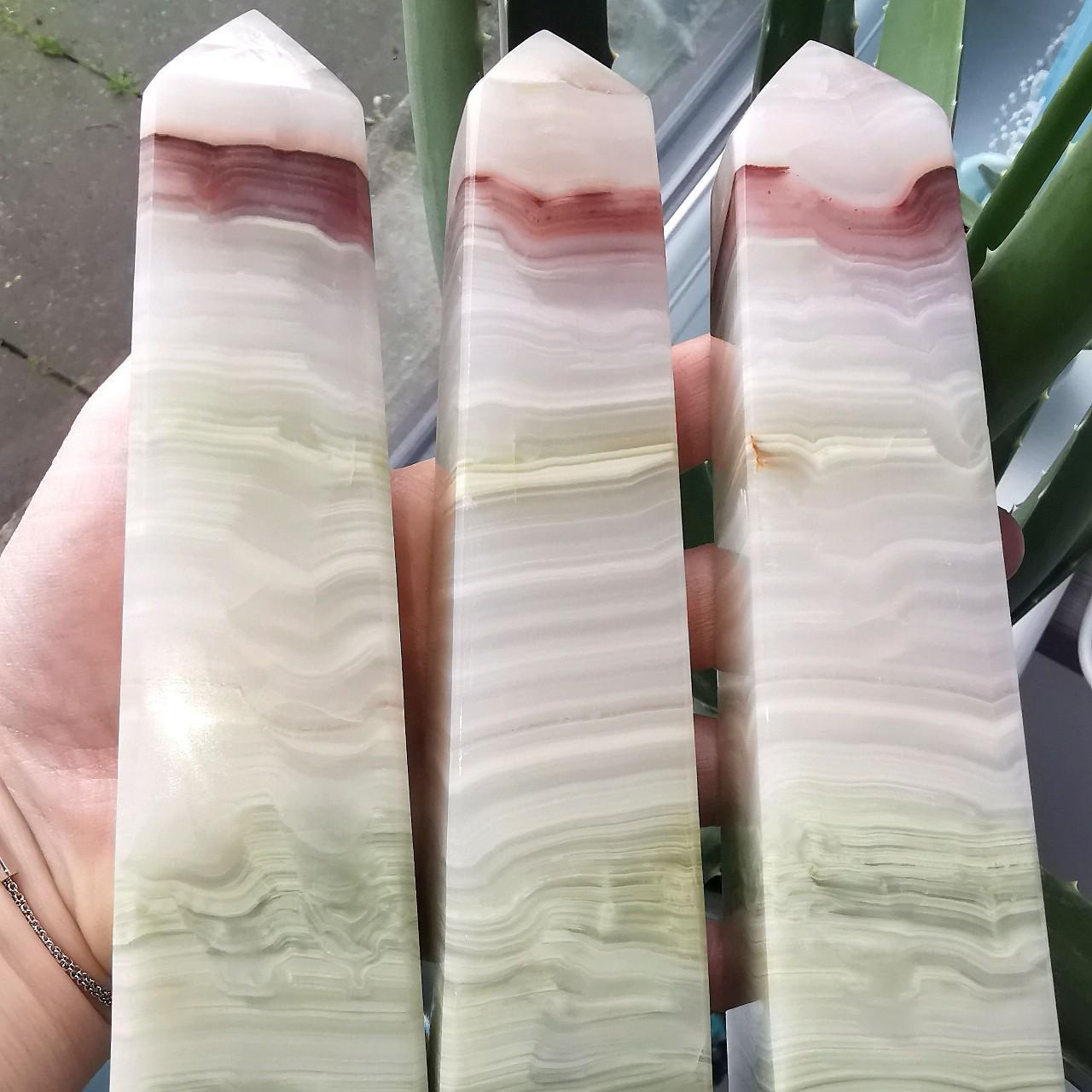 These are beautiful pink and green banded Calcite... - Depop