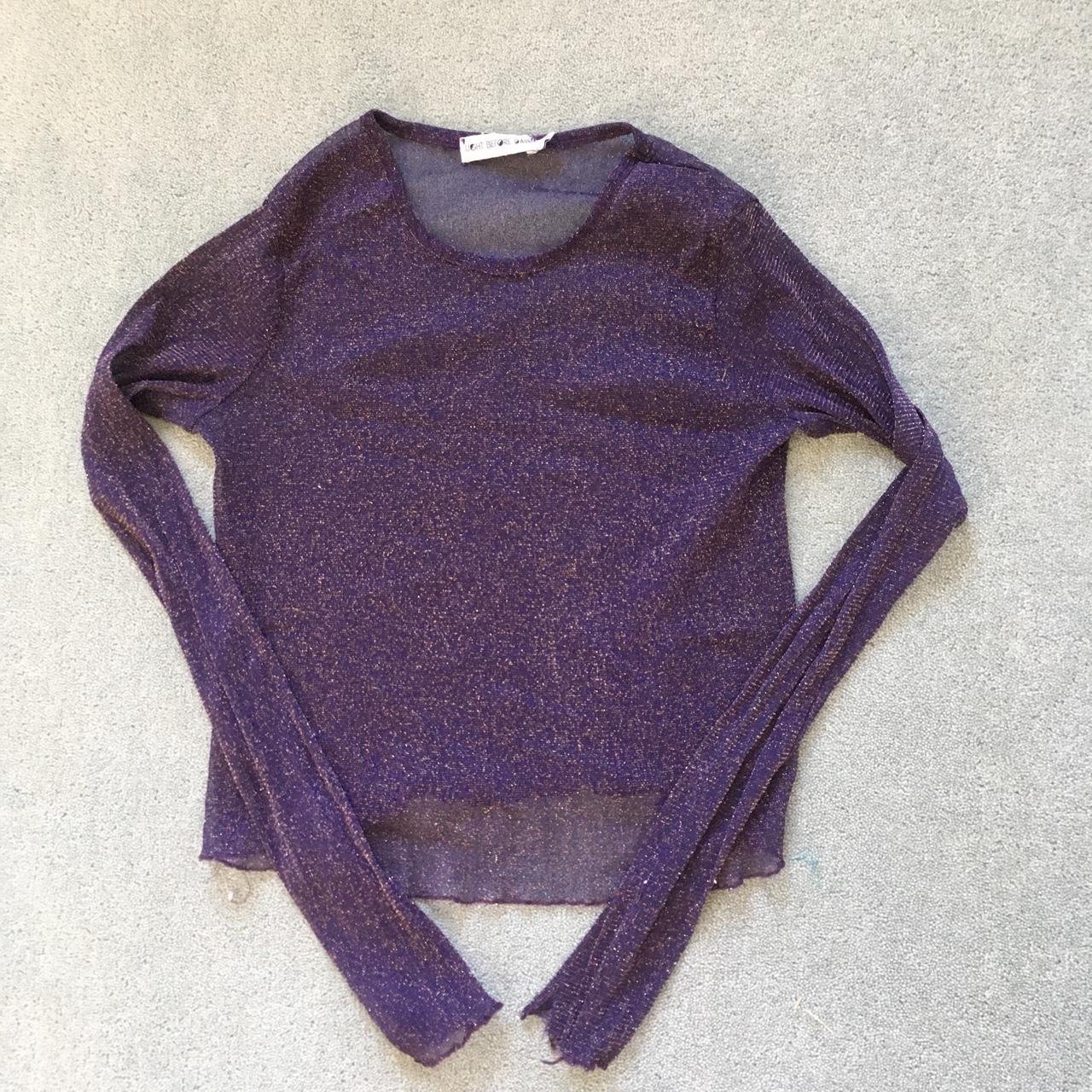 Sheer mesh purple metallic crop top by Light Before... - Depop