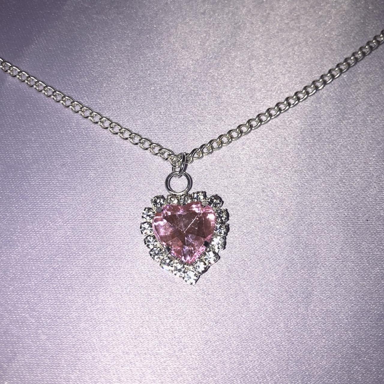 Handmade Silver Plated Pink Heart Jewel Pendant... - Depop
