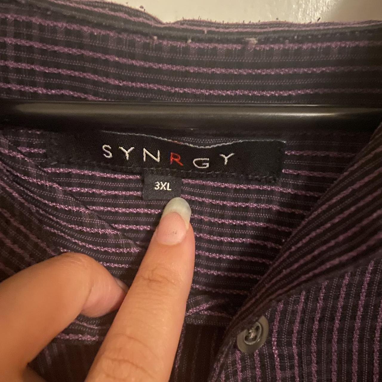 oversized purple button-up shirt (brand: SYNRGY)... - Depop