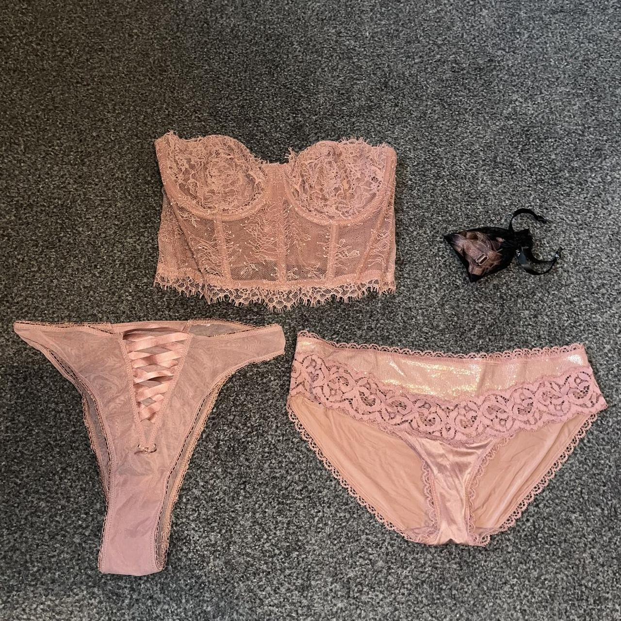 Victoria Secret light pink corset with 2 matching... - Depop