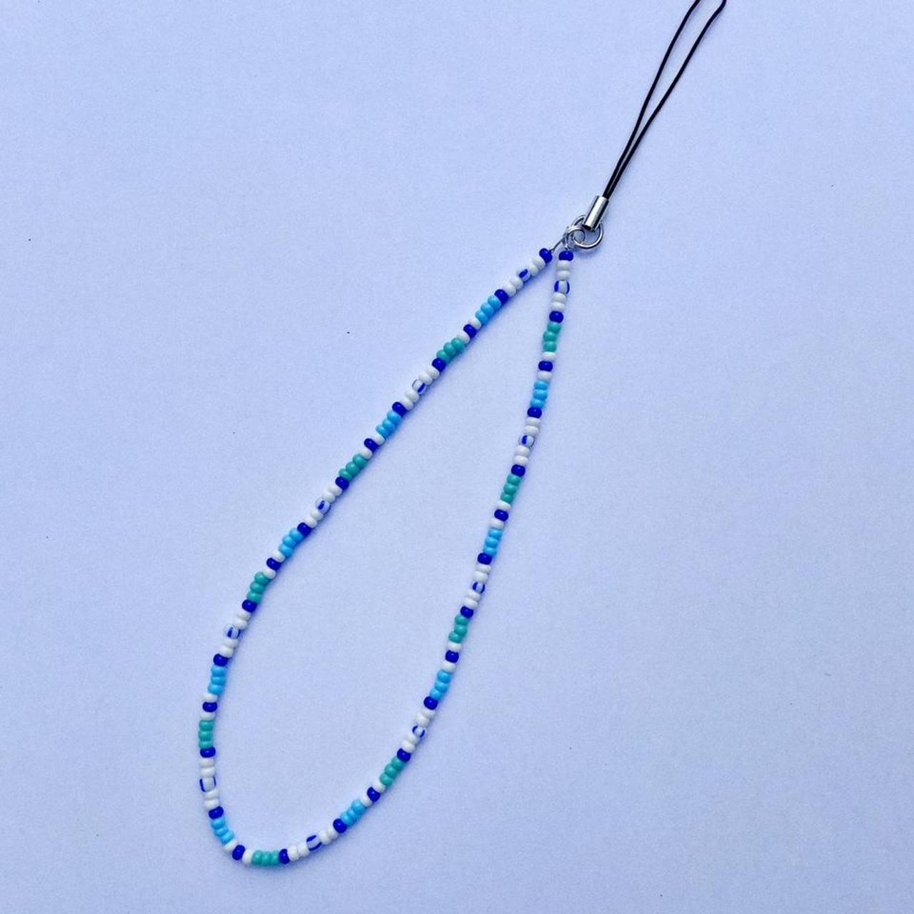 🐠 Multicoloured phone charm made with blue and white... - Depop