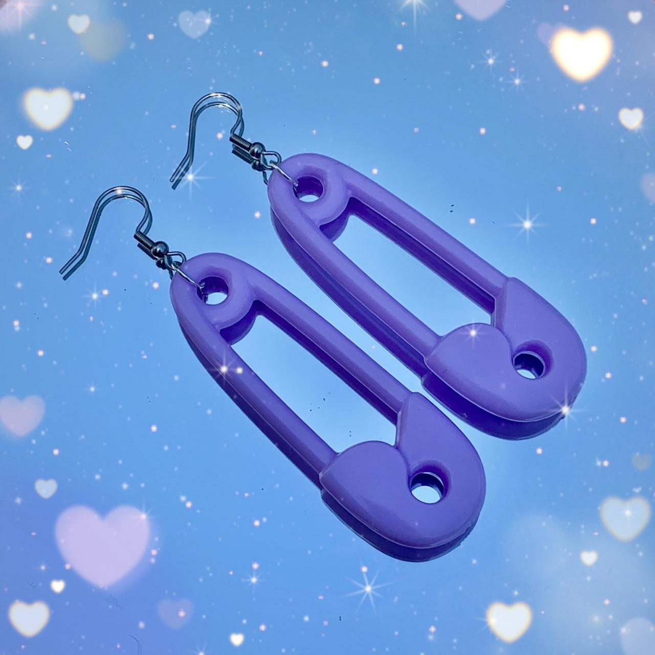 purple safety pin earrings brand new $3.50... - Depop