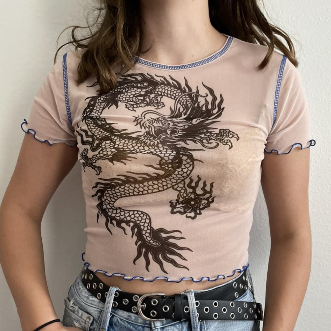 Mesh dragon crop top from urban outfitters Size... - Depop