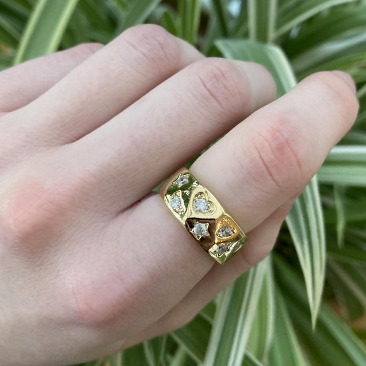 24k gold plated chunky band ring with sparkly moon... - Depop