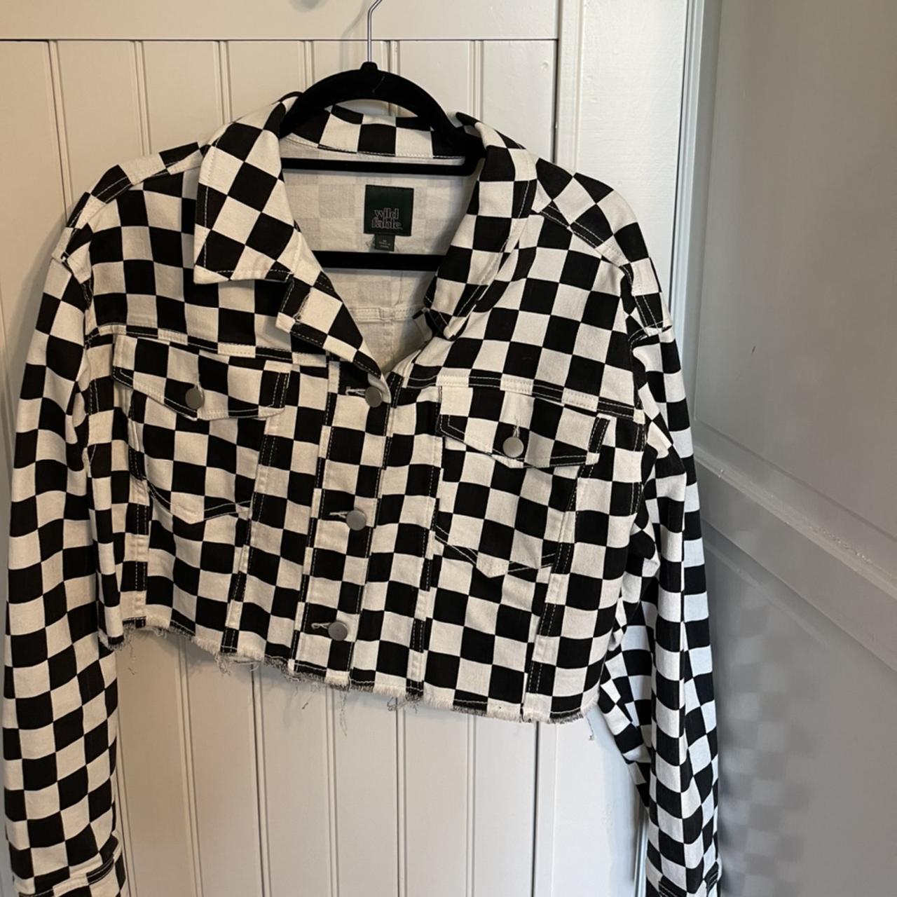 the cutest checkered jean jacket 🏁🏁 #jeanjacket... - Depop