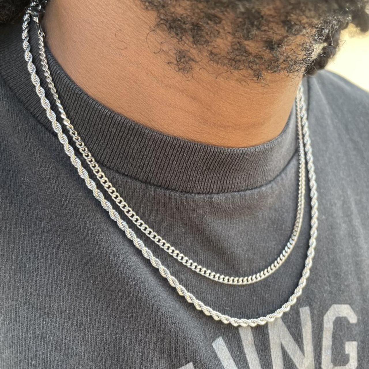 Silver 3mm Cuban Link Chain & Rope Necklace Set... - Depop