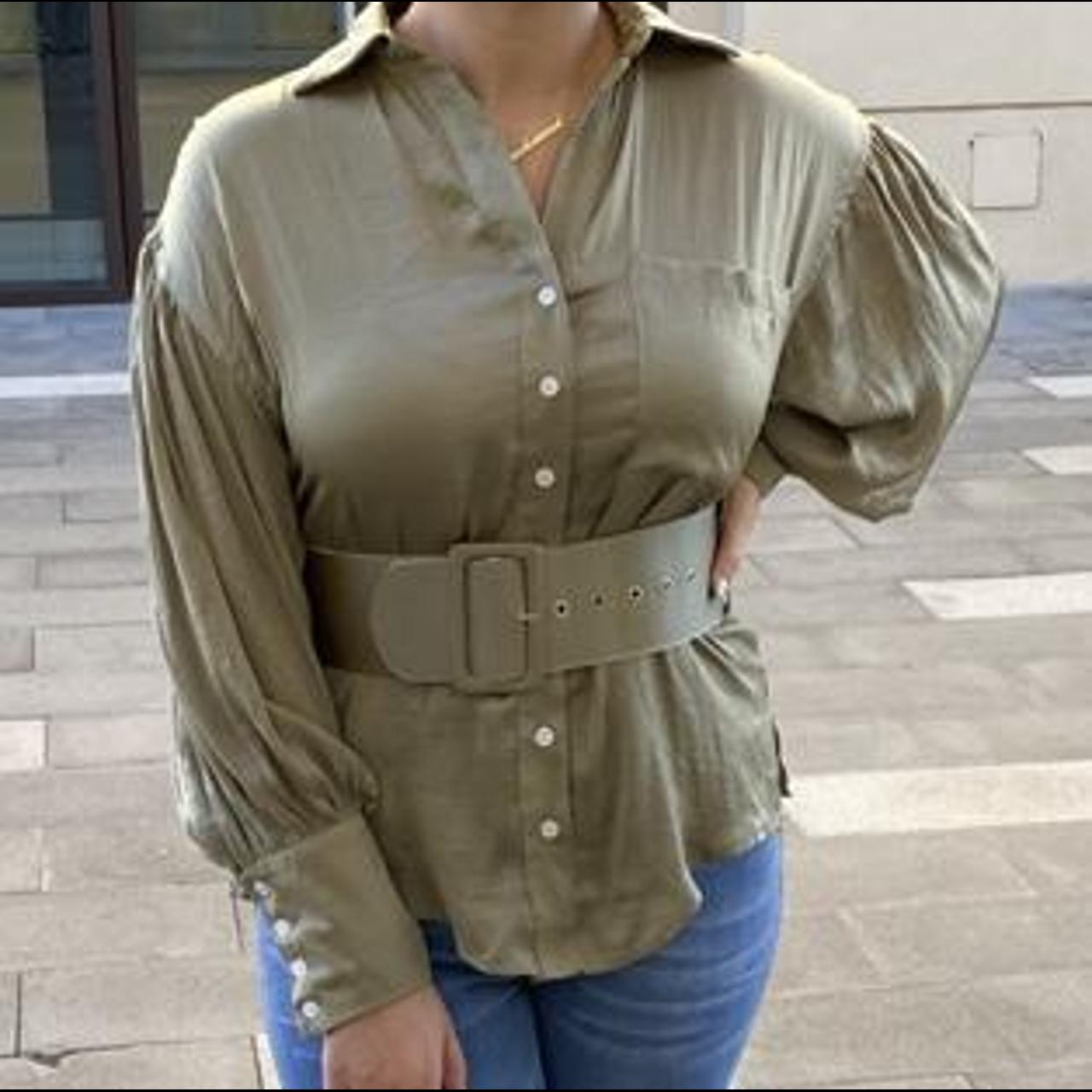 Fashion Nova Women's Green and Khaki Blouse | Depop