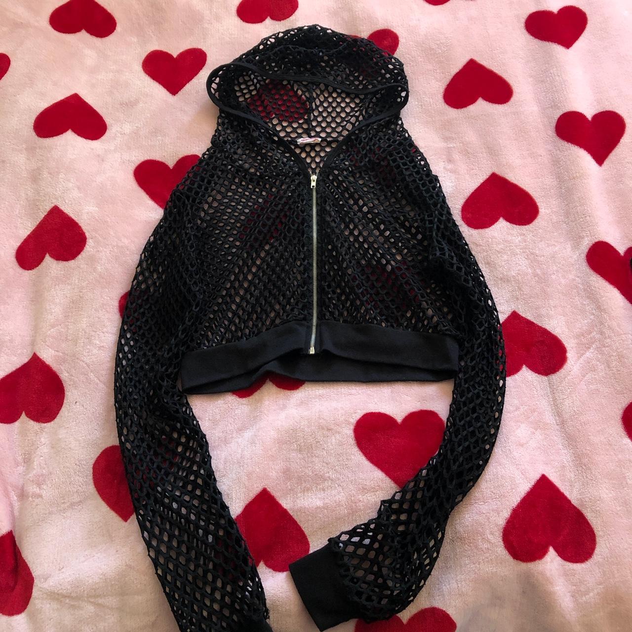 Bling bling cropped fishnet hoodie size S #emo... | Depop