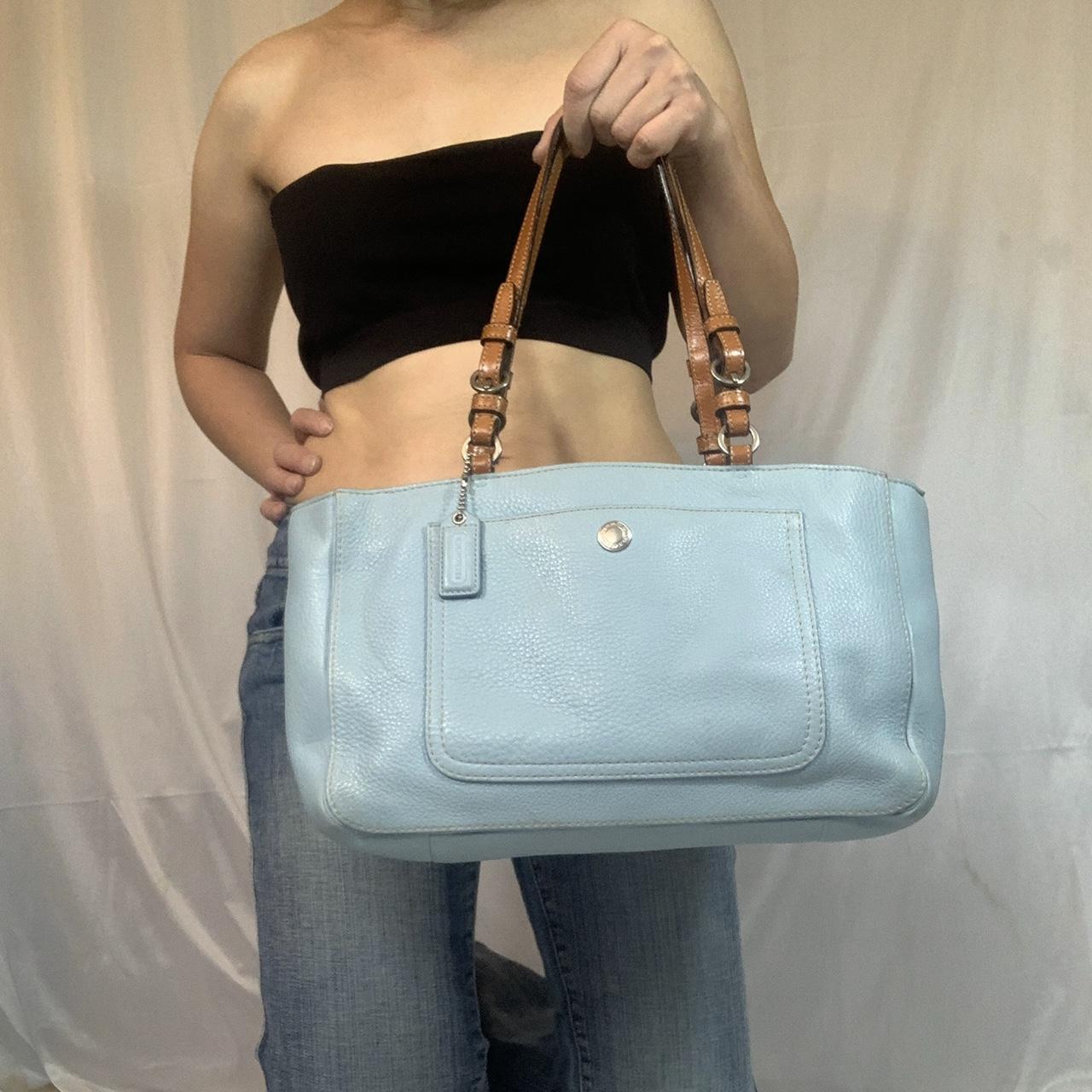 Coach baguette shoulder bag Light Blue leather with... - Depop