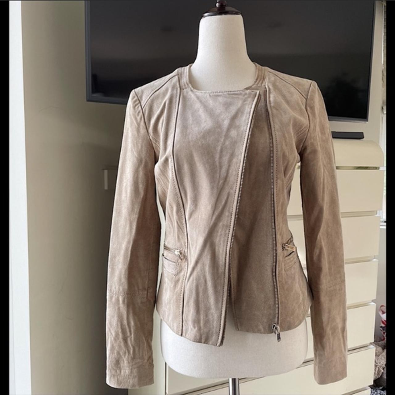 Mango Suede Leather Jacket Size: XS Color:... - Depop