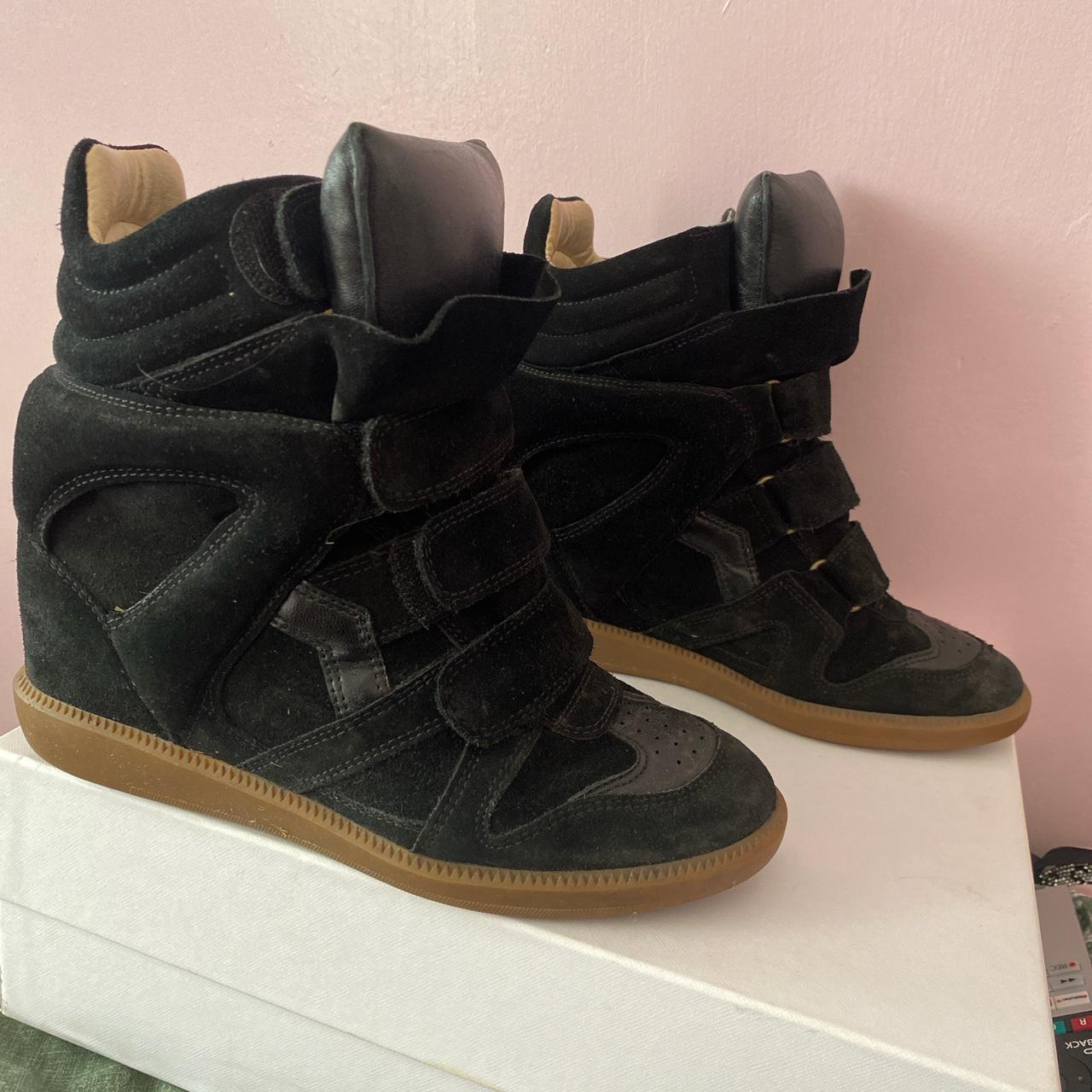 Worn , black Etoile Isabel marant wedge trainers... - Depop