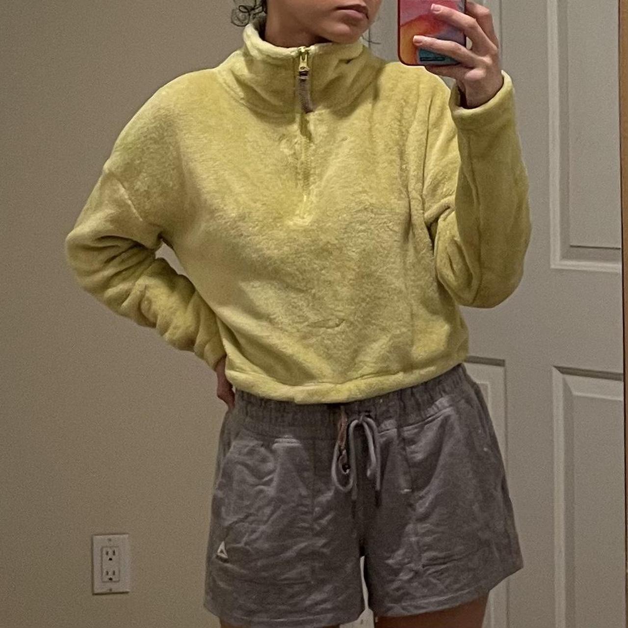 chartreuse fleece cropped quarter zip sweatshirt.... - Depop