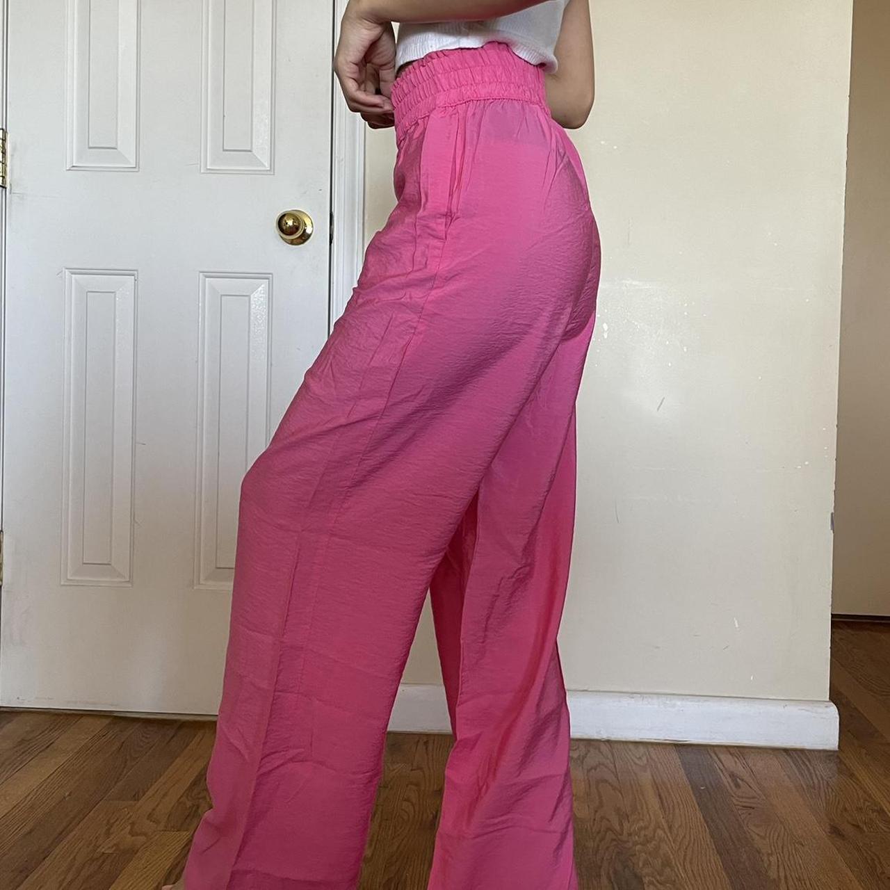 Hot pink high waist woven pants! Has pockets and... - Depop