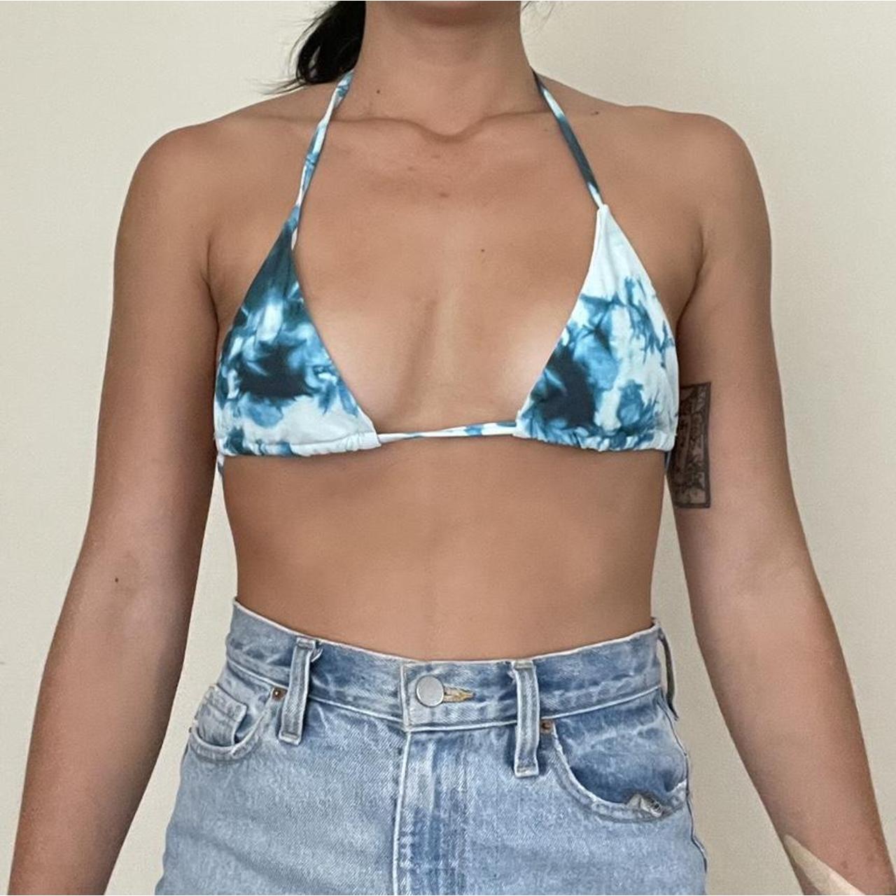 blue tye dye triangle bikini top. very cute and... - Depop